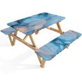 Blue Marble Texture Picnic Table Cover with Bench Covers Abstract ...