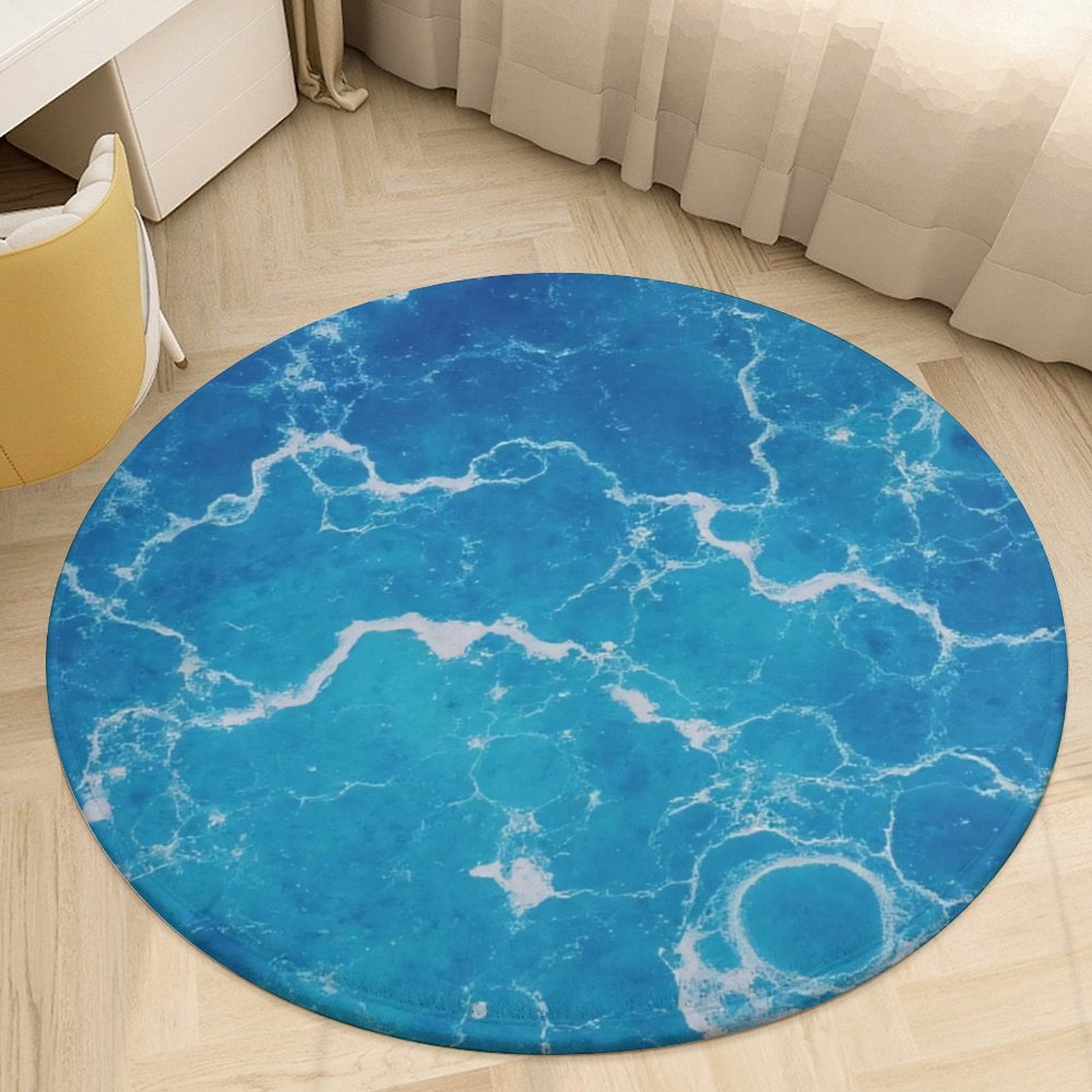 Blue Marble Texture Round Area Rugs for Bedroom Living Room, 3FT Soft ...