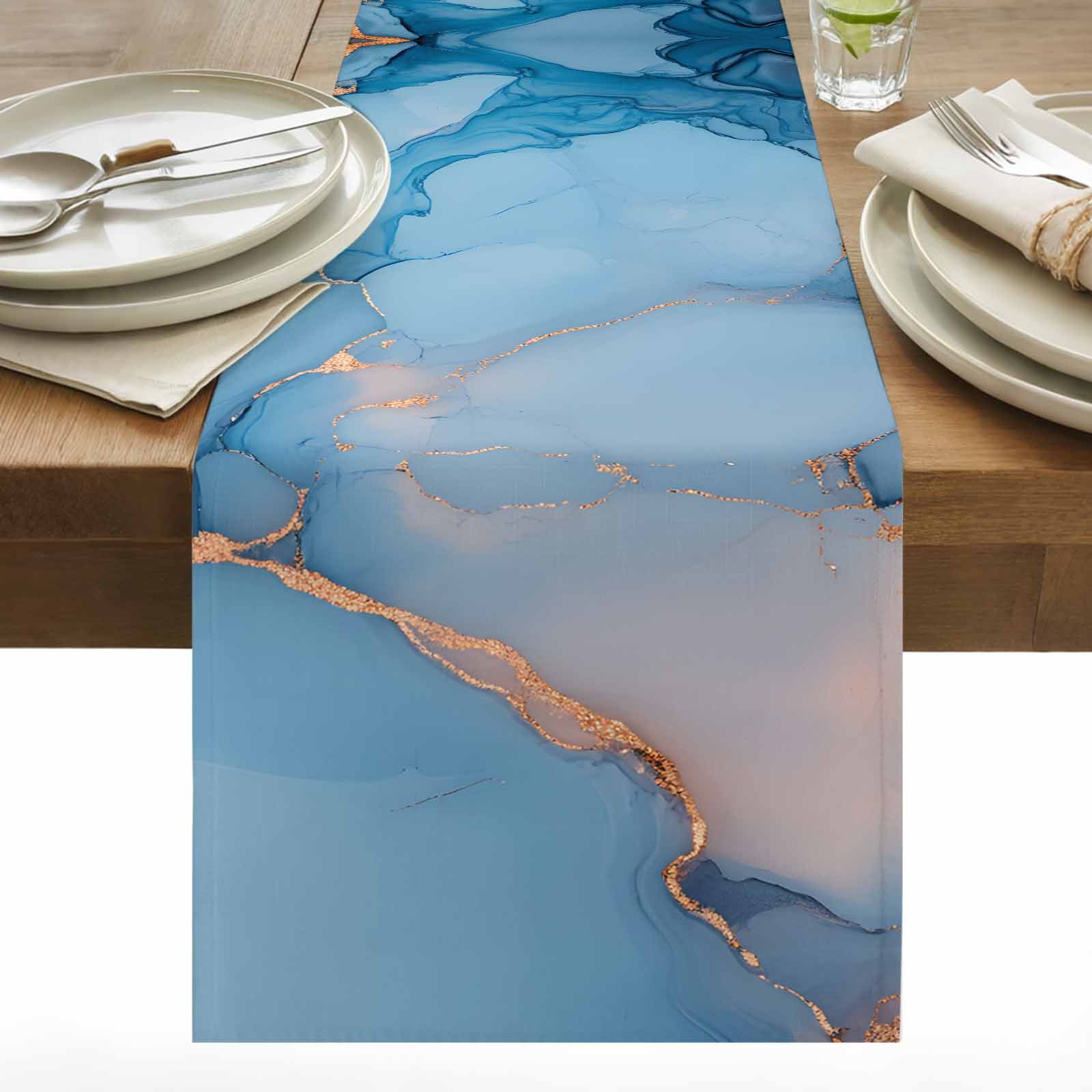 Blue Marble Texture Table Runner 13x108 inch Abstract Gradient Water ...