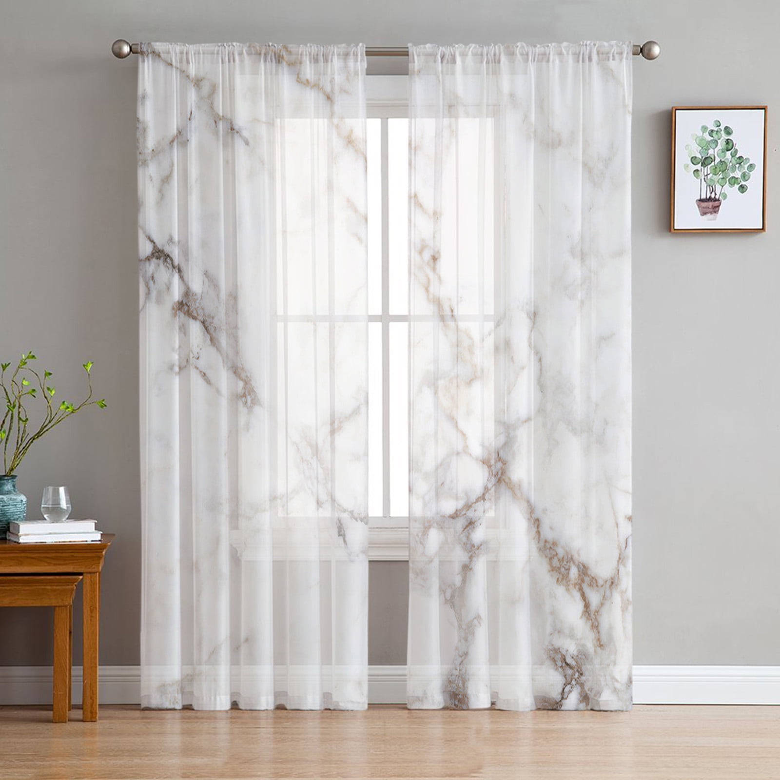 Blue Marble Texture Tulle Curtains for Living Room Kitchen Sheer Voile ...