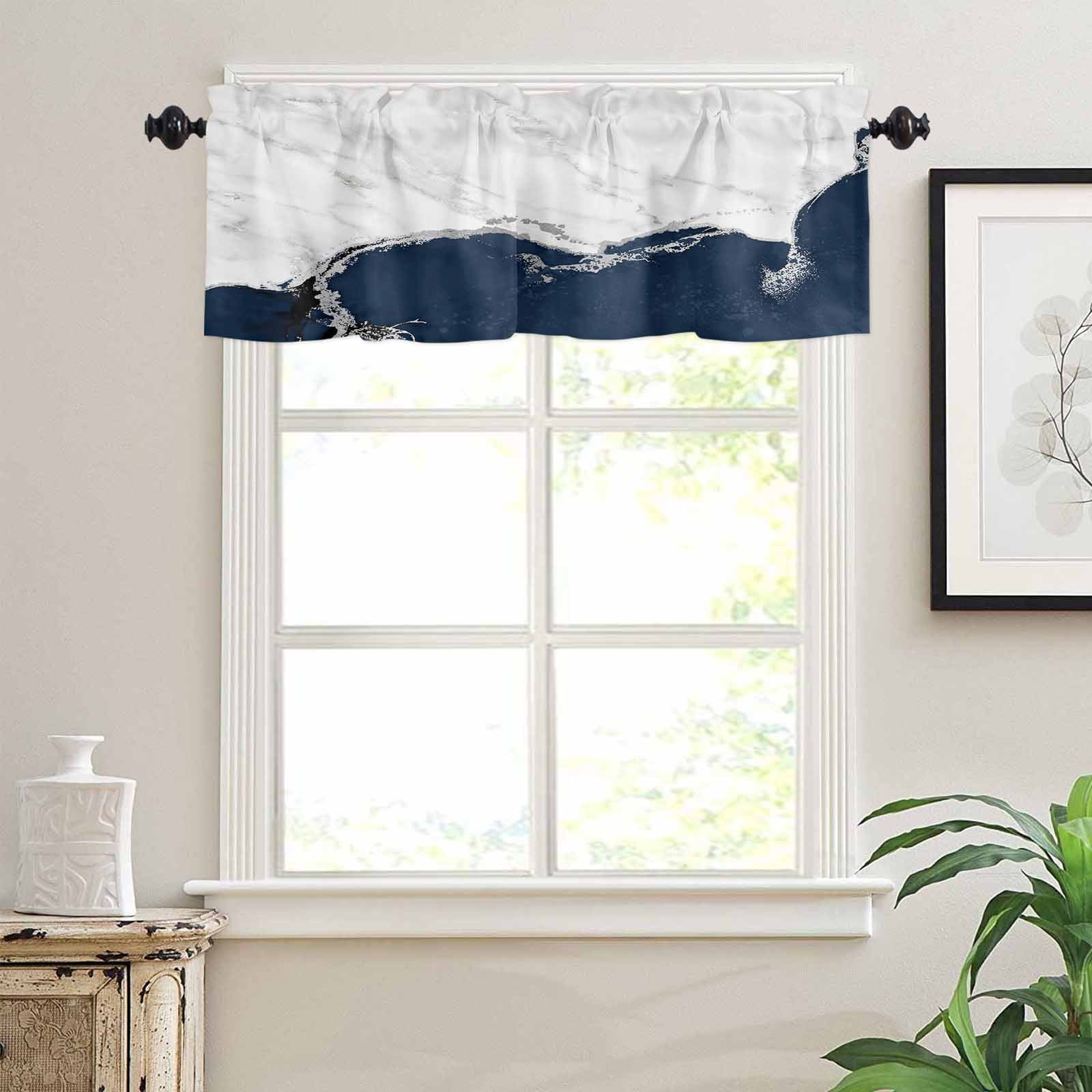 Blue Marble Texture Window Valances for Kitchen, Abstract Art Pattern ...