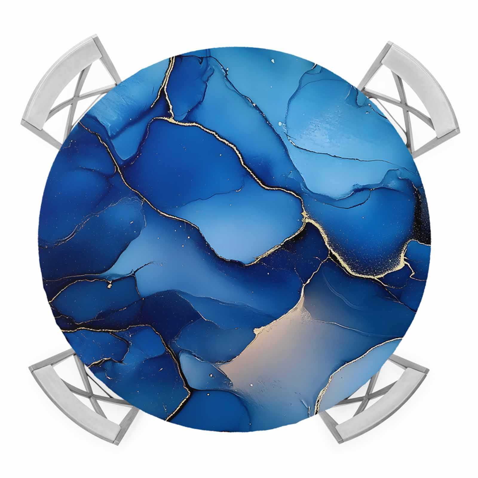 Blue Marble Theme Elastic Fitted Round Table Cover Abstract Art ...