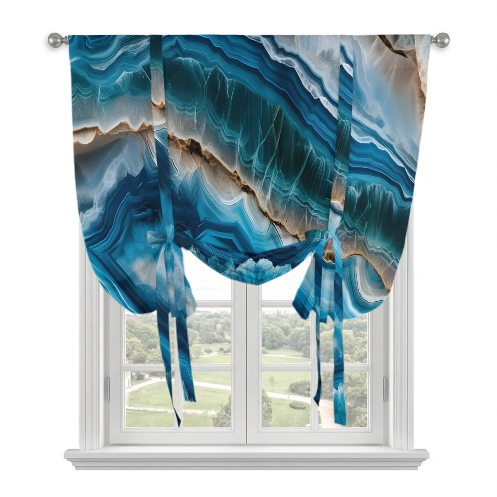 Blue Marble Tie Up Curtains for Window, Thermal Insulated Balloon Shade ...