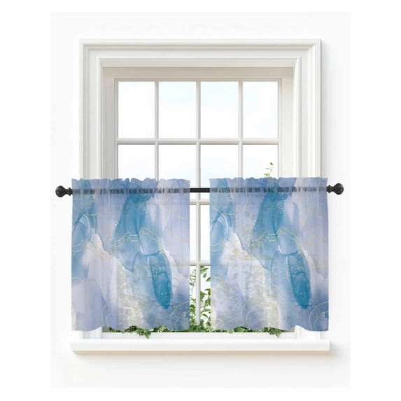 Blue Marble Tier Curtains 24 Inch Length,Sheer Curtains for Bedroom ...