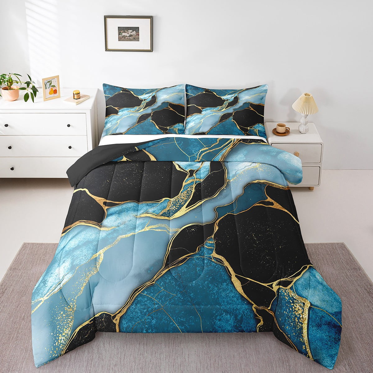Blue Marble Toddler Comforter Set Abstract Aesthetic Bedding Set ...