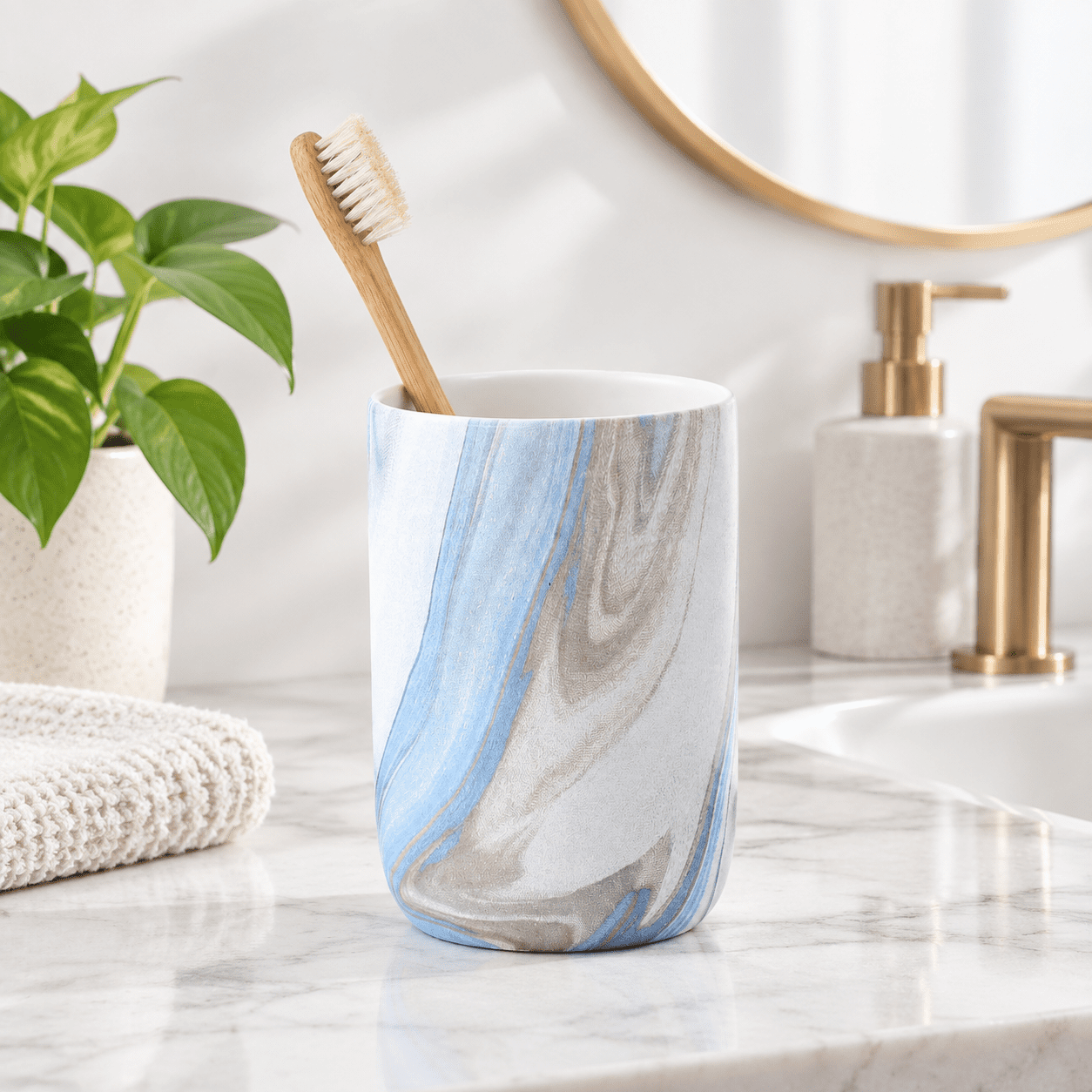 Blue Marble Toothbrush Holders - Ceramic For Bathrooms Bathroom Tumbler ...
