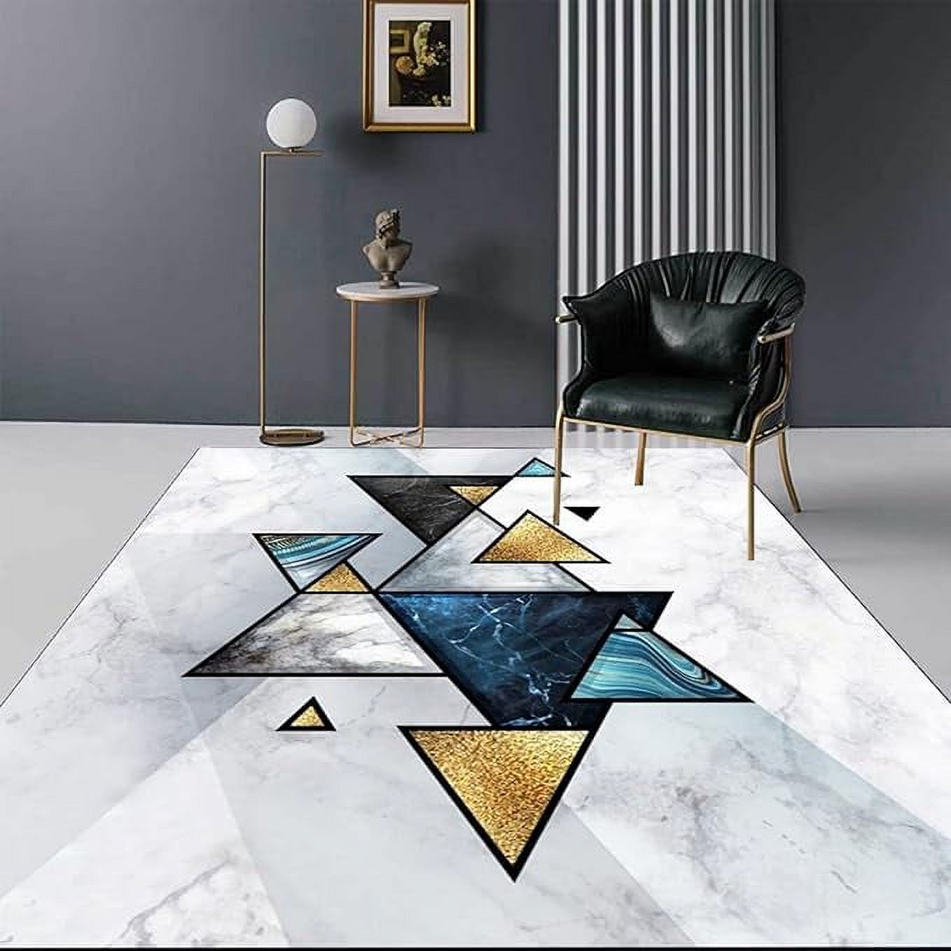 Blue Marble Trangle Area Rugs, Modern Diamond Lattice Home Decor Rug, Easy Clean Carpet With ...