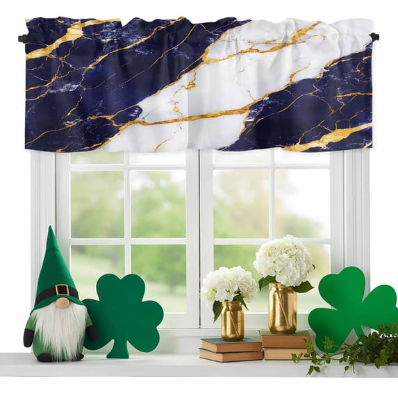 Blue Marble Valances for Windows, Gold Foil Modern Rod Pocket Valance ...