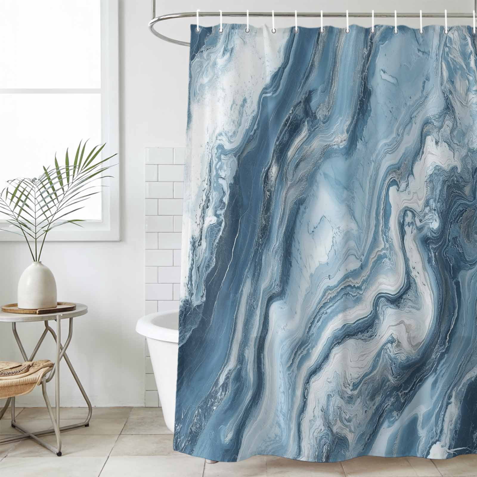Blue Marble Waterproof Fabric Shower Curtain,Abstract Ink Painting Art ...