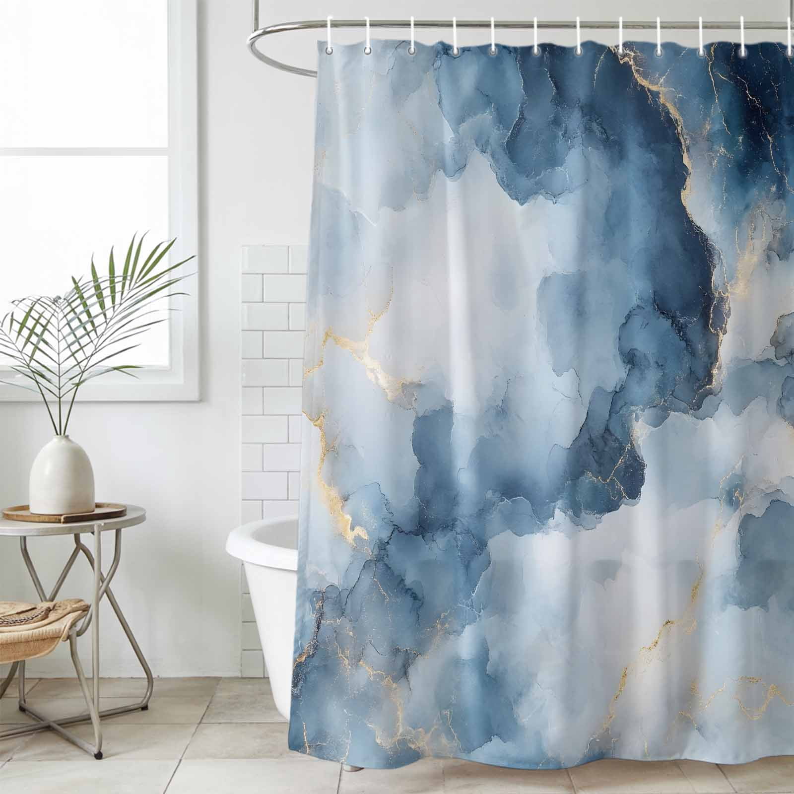 Blue Marble Waterproof Fabric Shower Curtain,Modern Abstract Art Ink ...