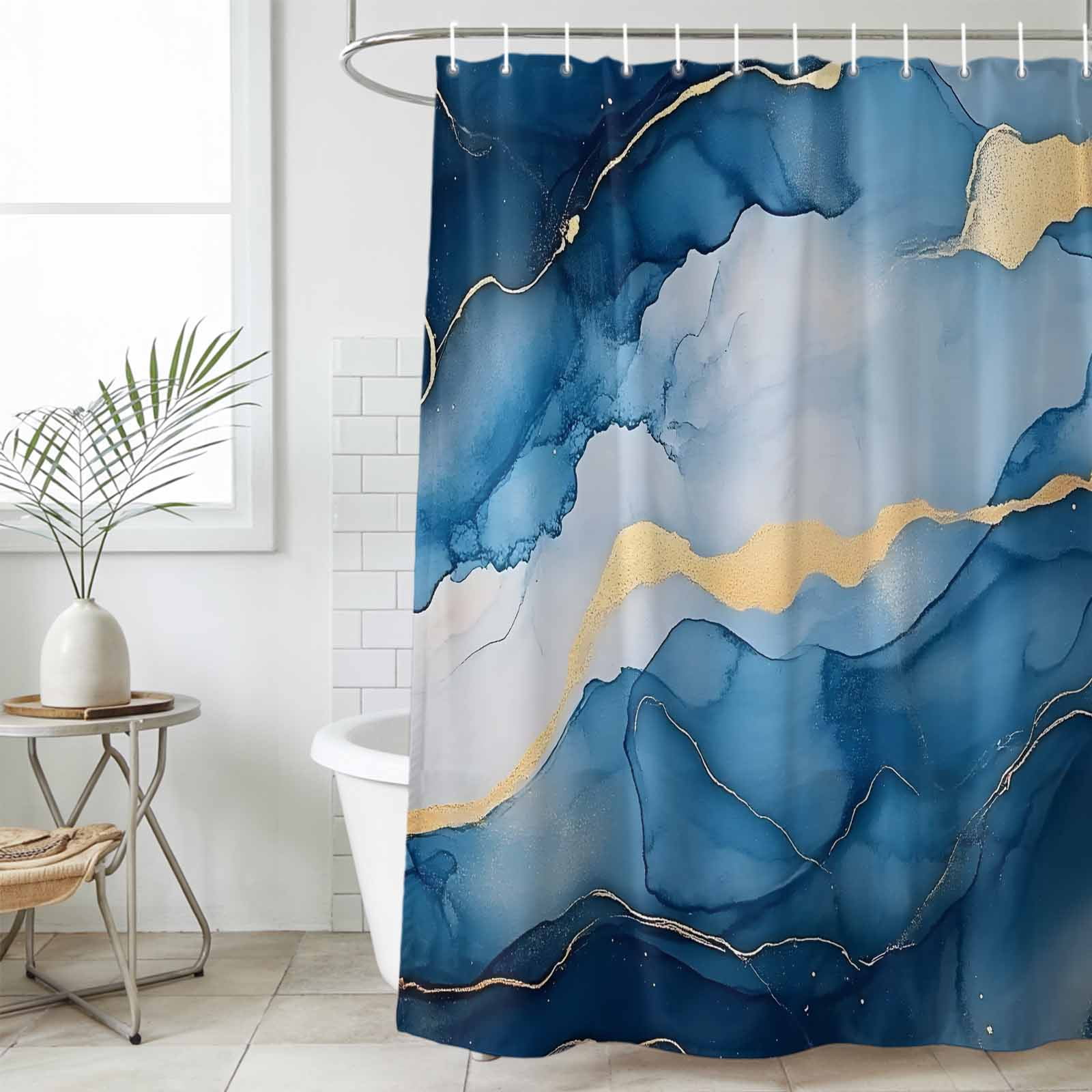 Blue Marble Waterproof Fabric Shower Curtain, Modern Abstract Ink ...