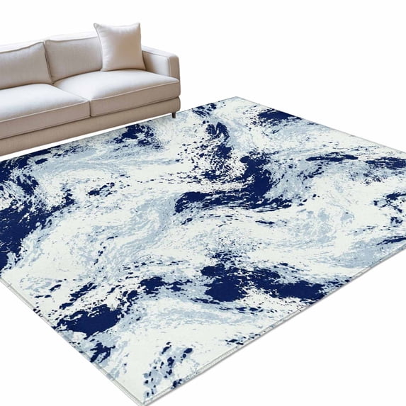 Blue Marble Waves Area Rug, Modern Abstract Art Minimalist Contrast ...