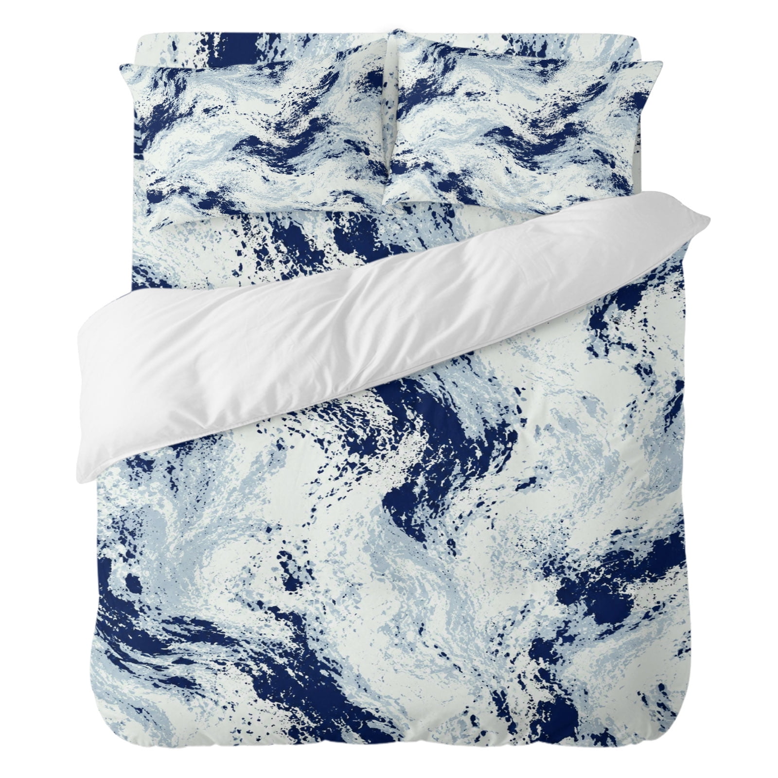 Blue Marble Waves Bedding Duvet Cover Set King Size 4 Pieces, Modern ...