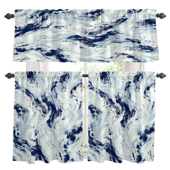 Blue Marble Waves Kitchen Curtains Valances 3 Piece Set, Modern ...