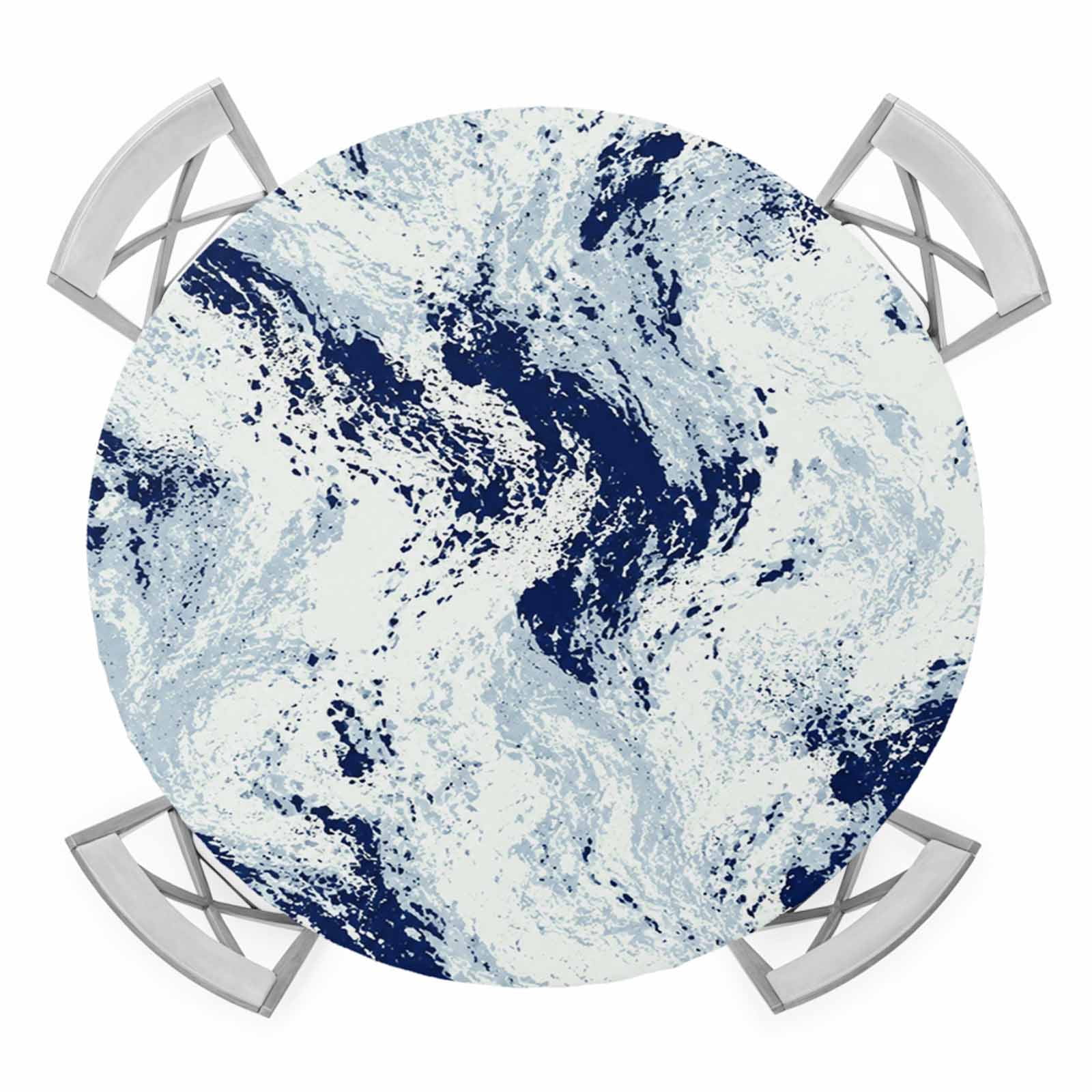 Blue Marble Waves Round Table Cover, Modern Abstract Art Minimalist ...
