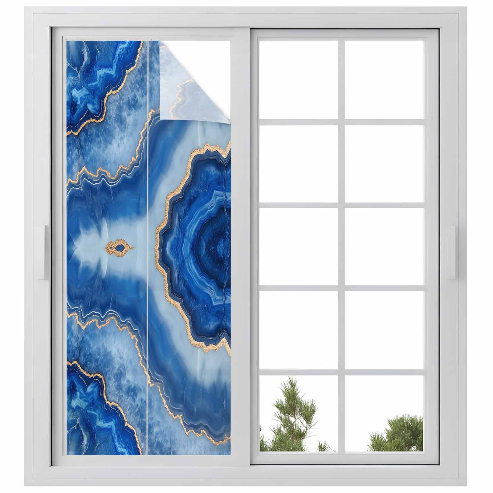 Blue Marble Window Privacy Film, Modern Luxury Granite Surface Motif ...