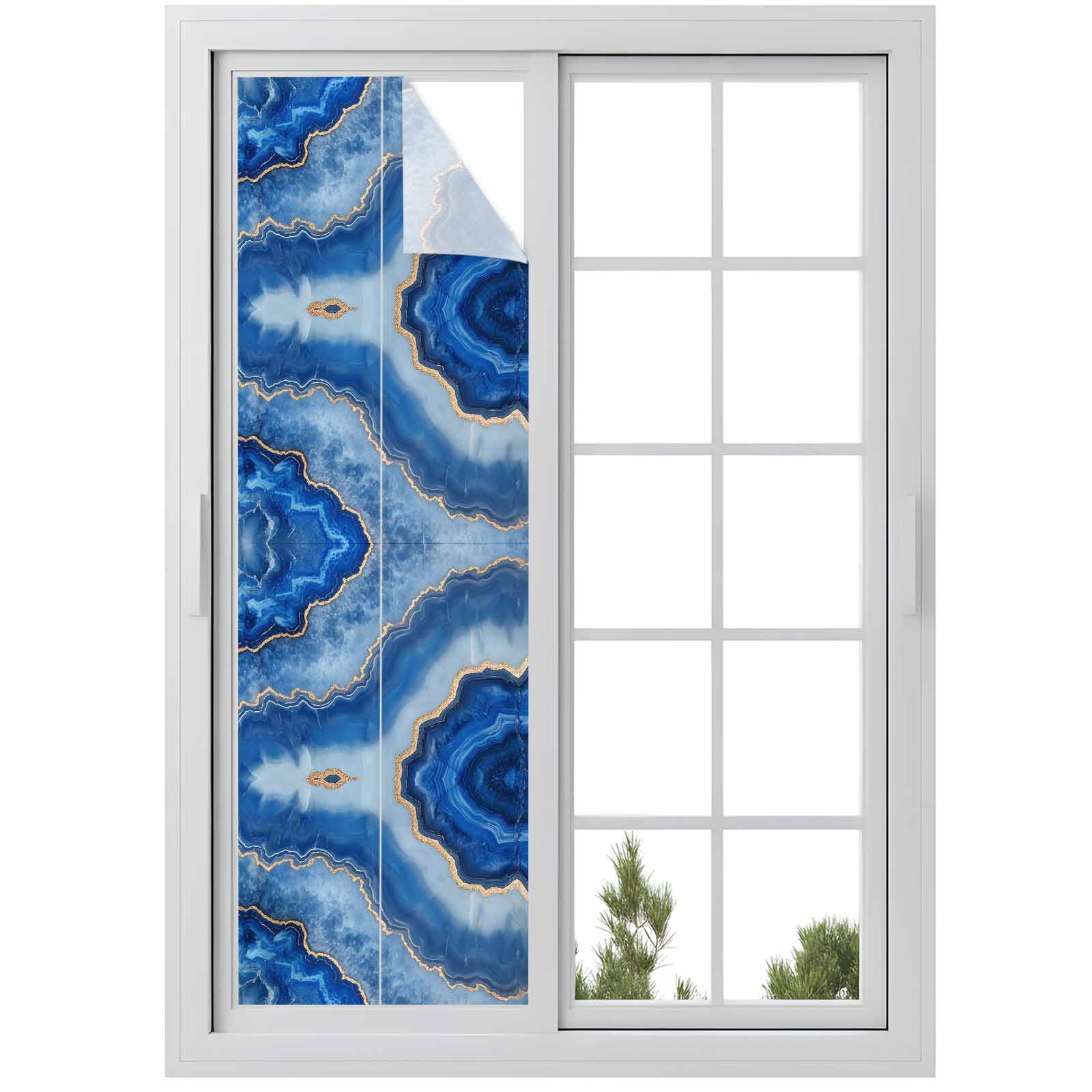 Blue Marble Window Privacy Film, Modern Luxury Granite Surface Motif ...