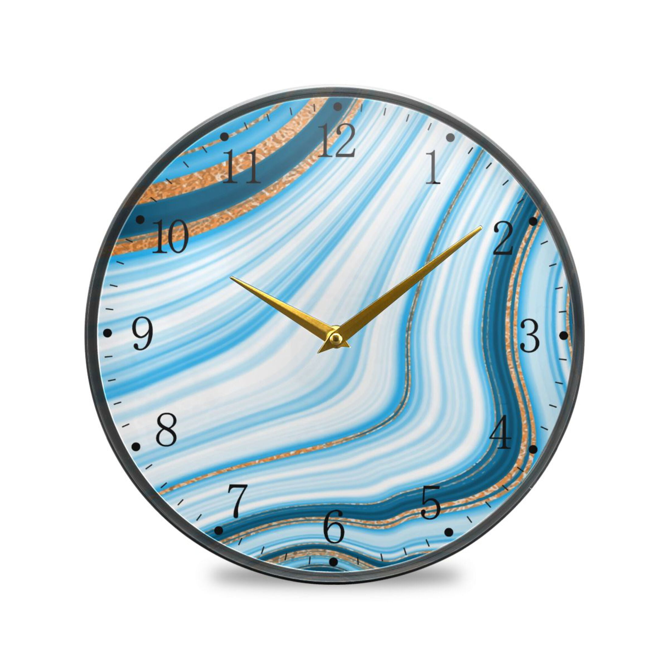 Blue Marble with Gold Acrylic Wall Clocks Quiet Round Clock Battery ...