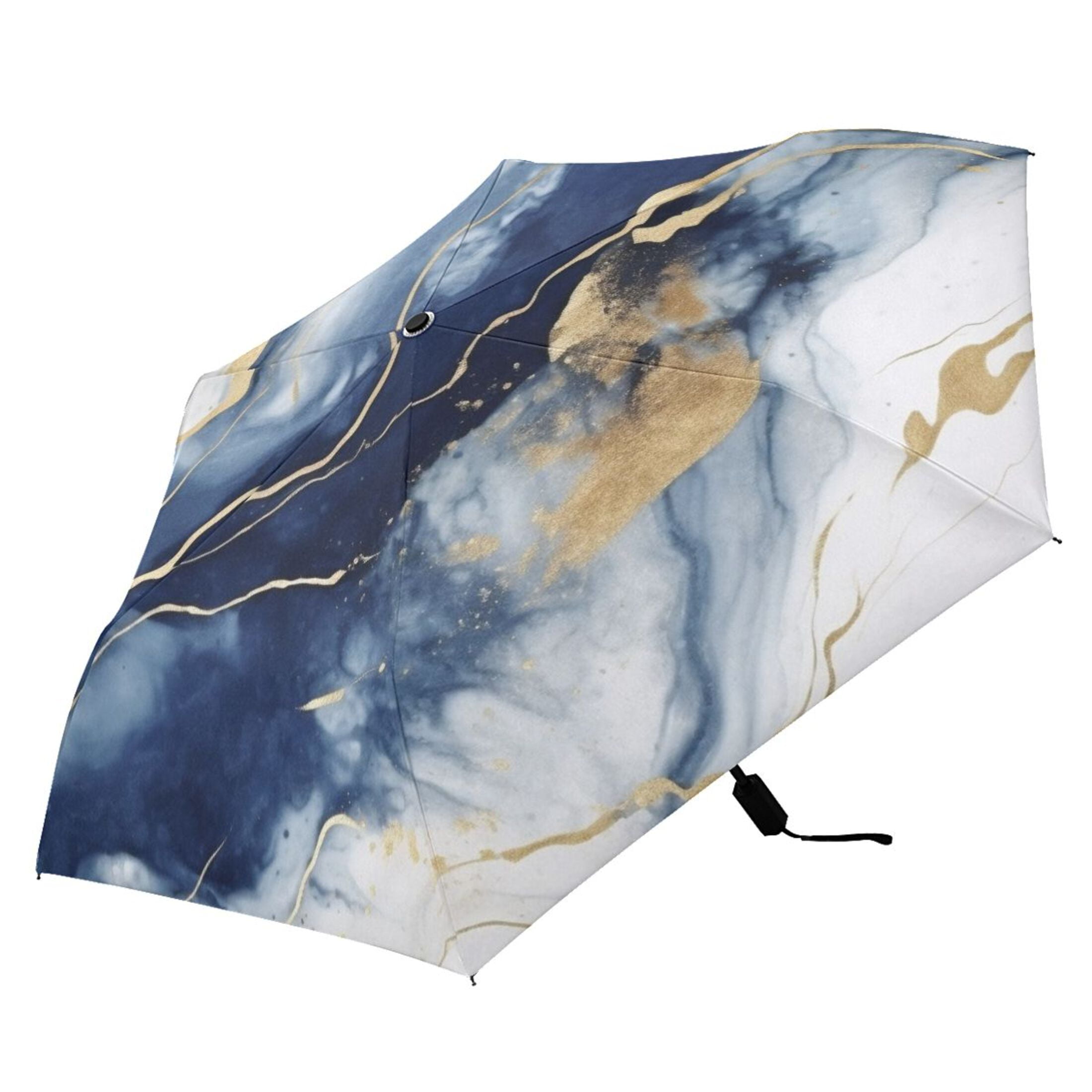 Blue Marble with Gold Compact Folding Umbrella for Rain Windproof ...