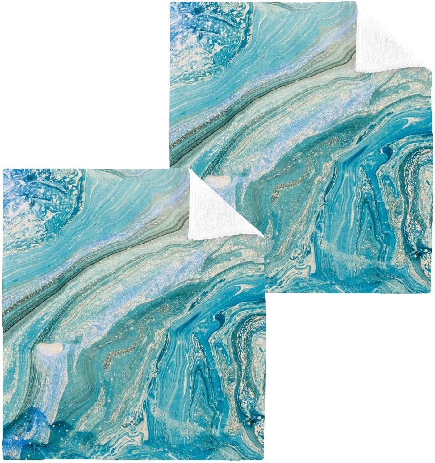Blue Marbling Washcloth 12x12in Set, 4 Pack Absorbent Cotton Towel ...