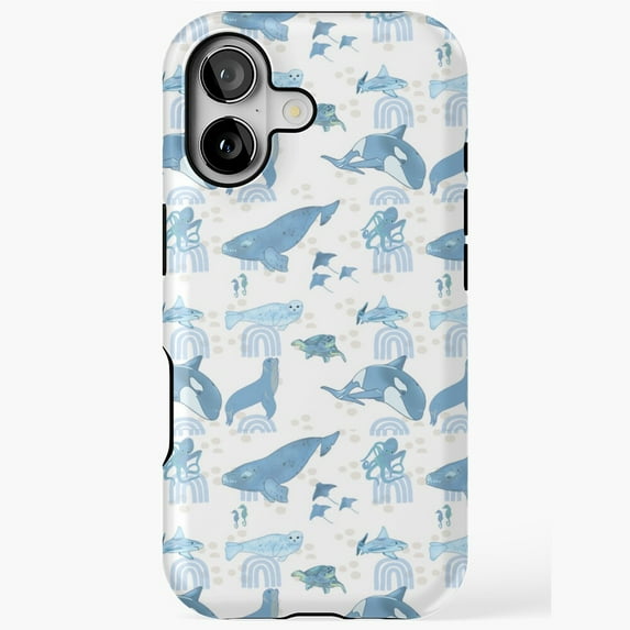 Blue Marine Animals Ocean Life Phone Case with iPhone 17 to 11 Pro Max ...