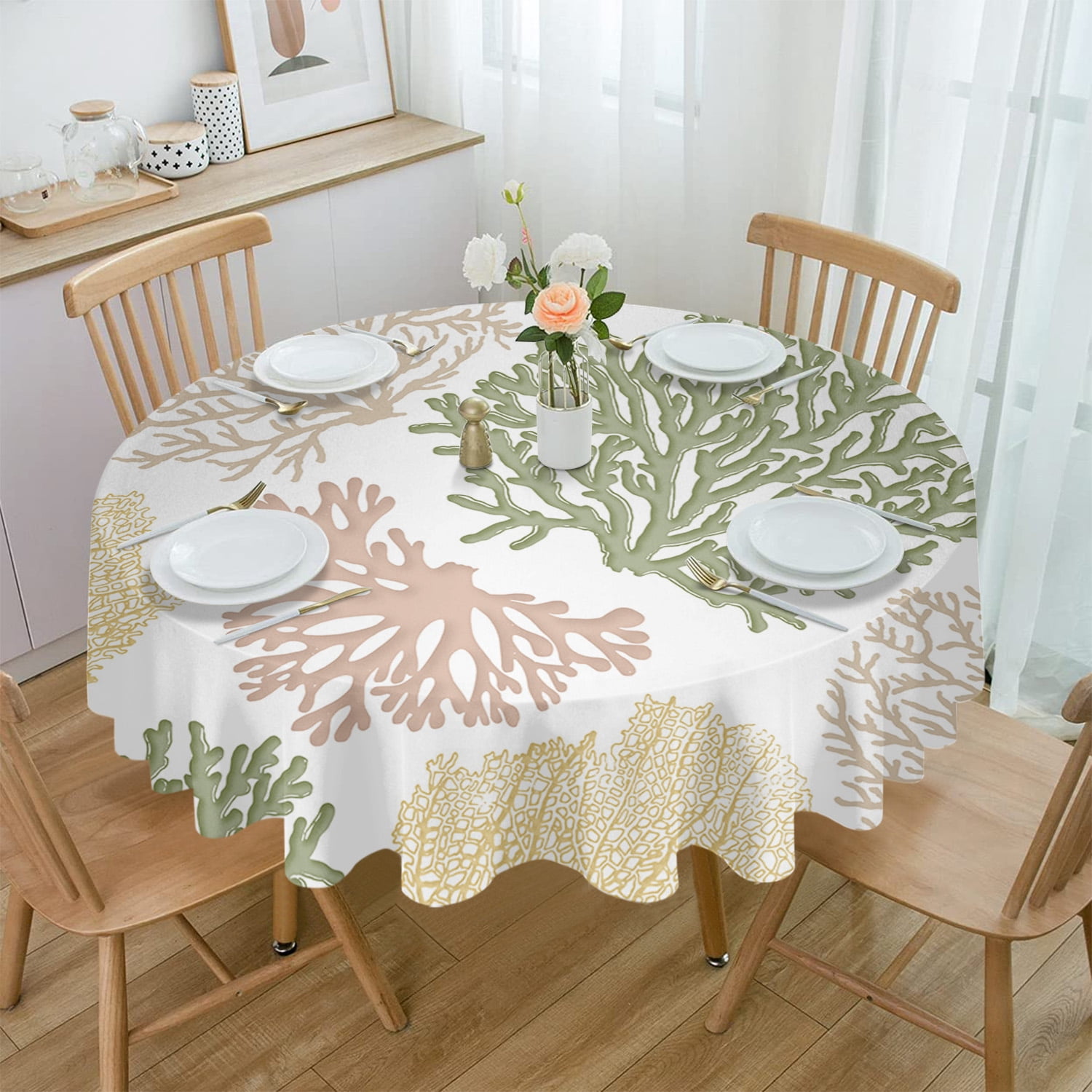 Blue Marine Coral Round Waterproof Tablecloth Picnic Decorative Table ...