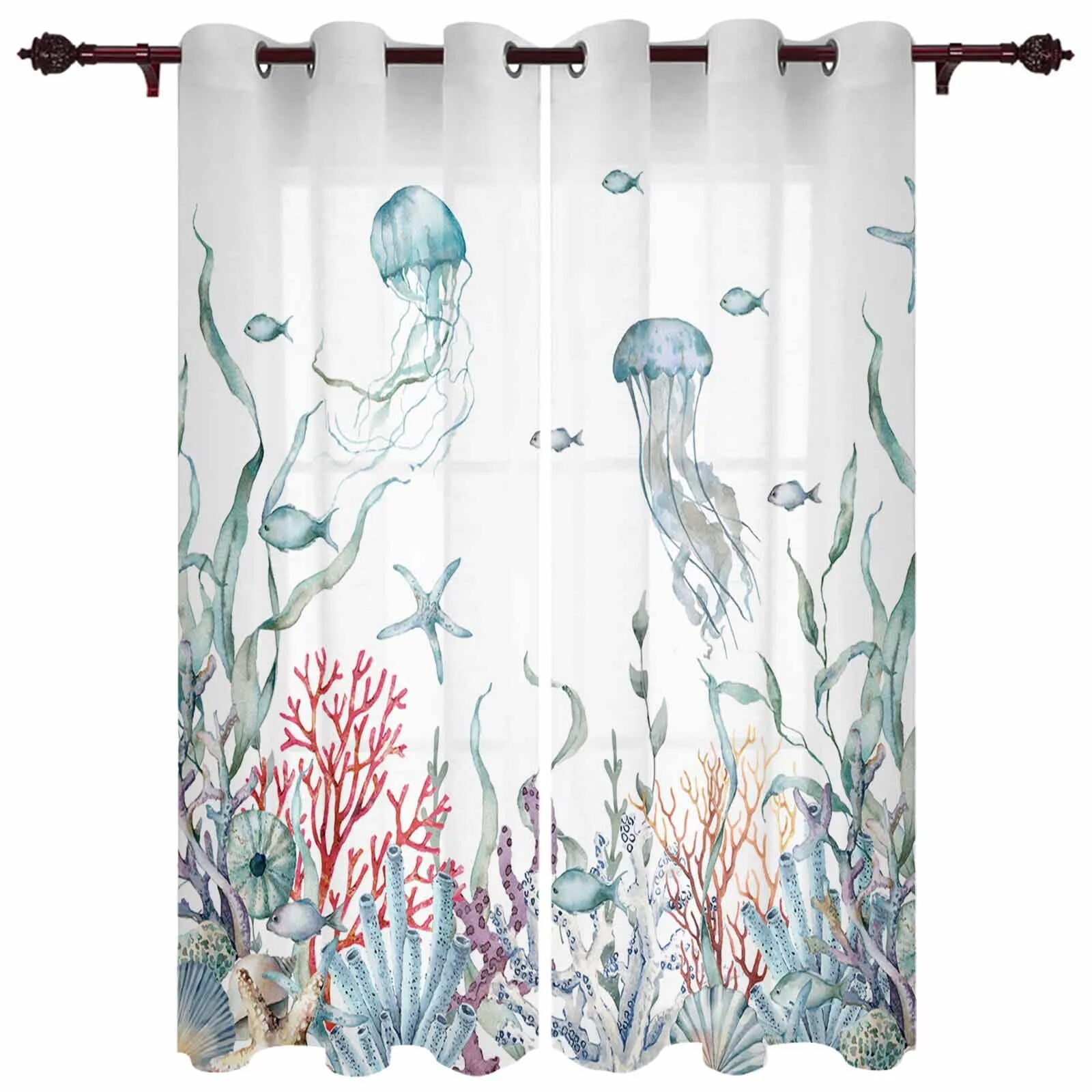 Blue Marine Coral Shells Star Modern Window Curtains for Living Room ...