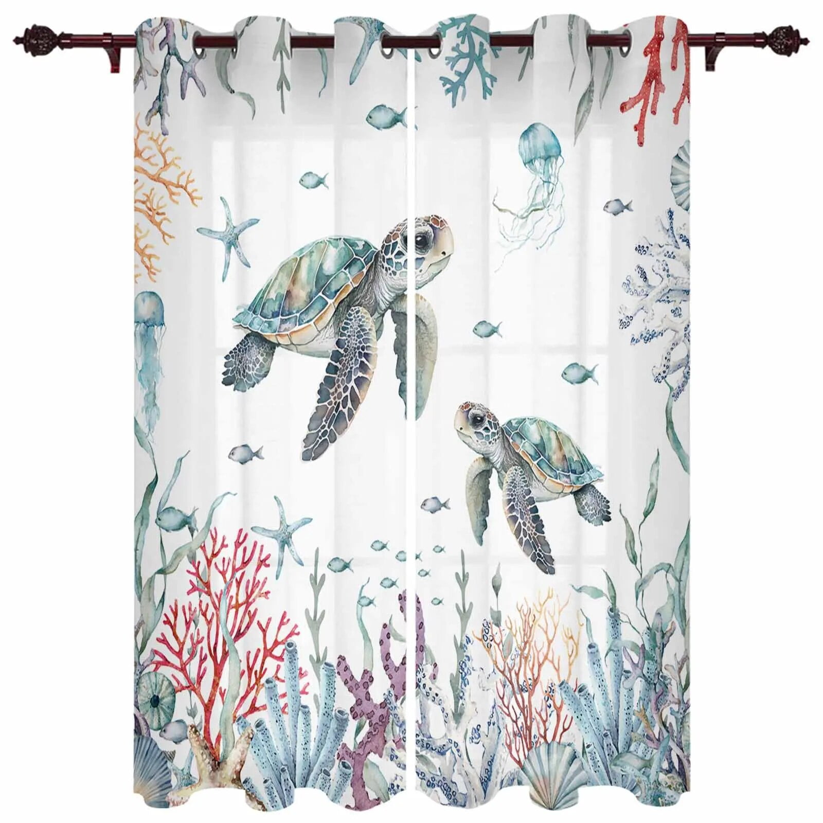 Blue Marine Coral Shells Star Modern Window Curtains for Living Room ...