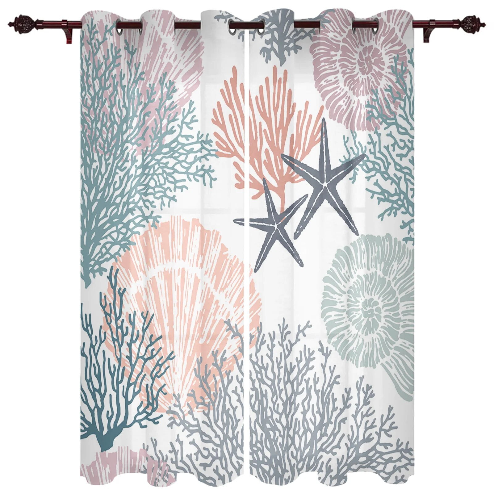 Blue Marine Coral Shells Star Modern Window Curtains for Living Room ...