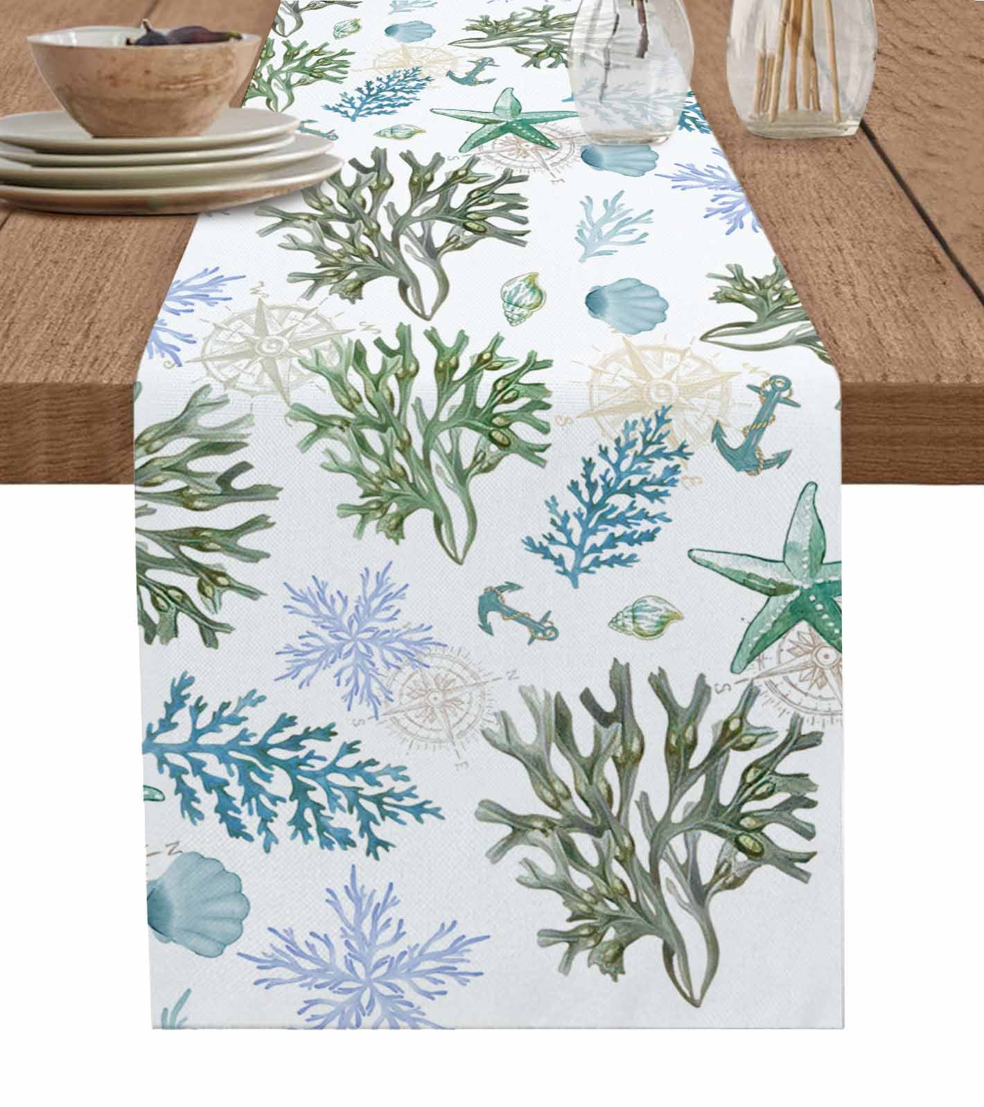 Blue Marine Coral Shells Star Table Runner Wedding r Table Cover ...