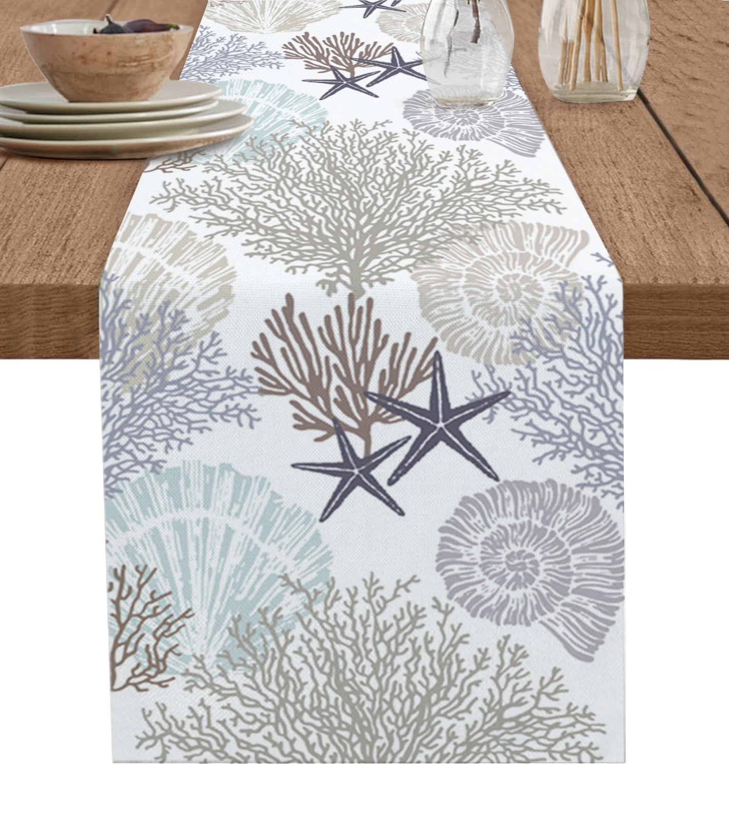 Blue Marine Coral Shells Star Table Runner Wedding r Table Cover ...