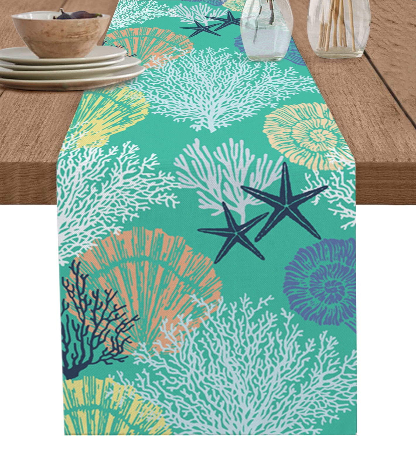 Blue Marine Coral Shells Star Table Runner for Wedding ration Modern ...