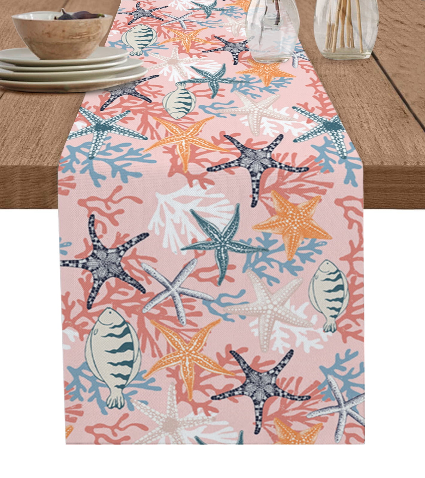Blue Marine Coral Shells Star Table Runner for Wedding ration Modern ...