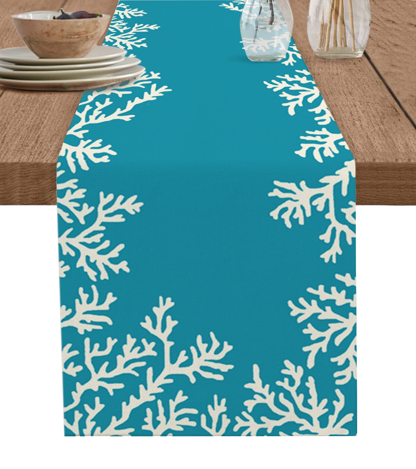 Blue Marine Coral Shells Star Table Runner for Wedding ration Modern ...