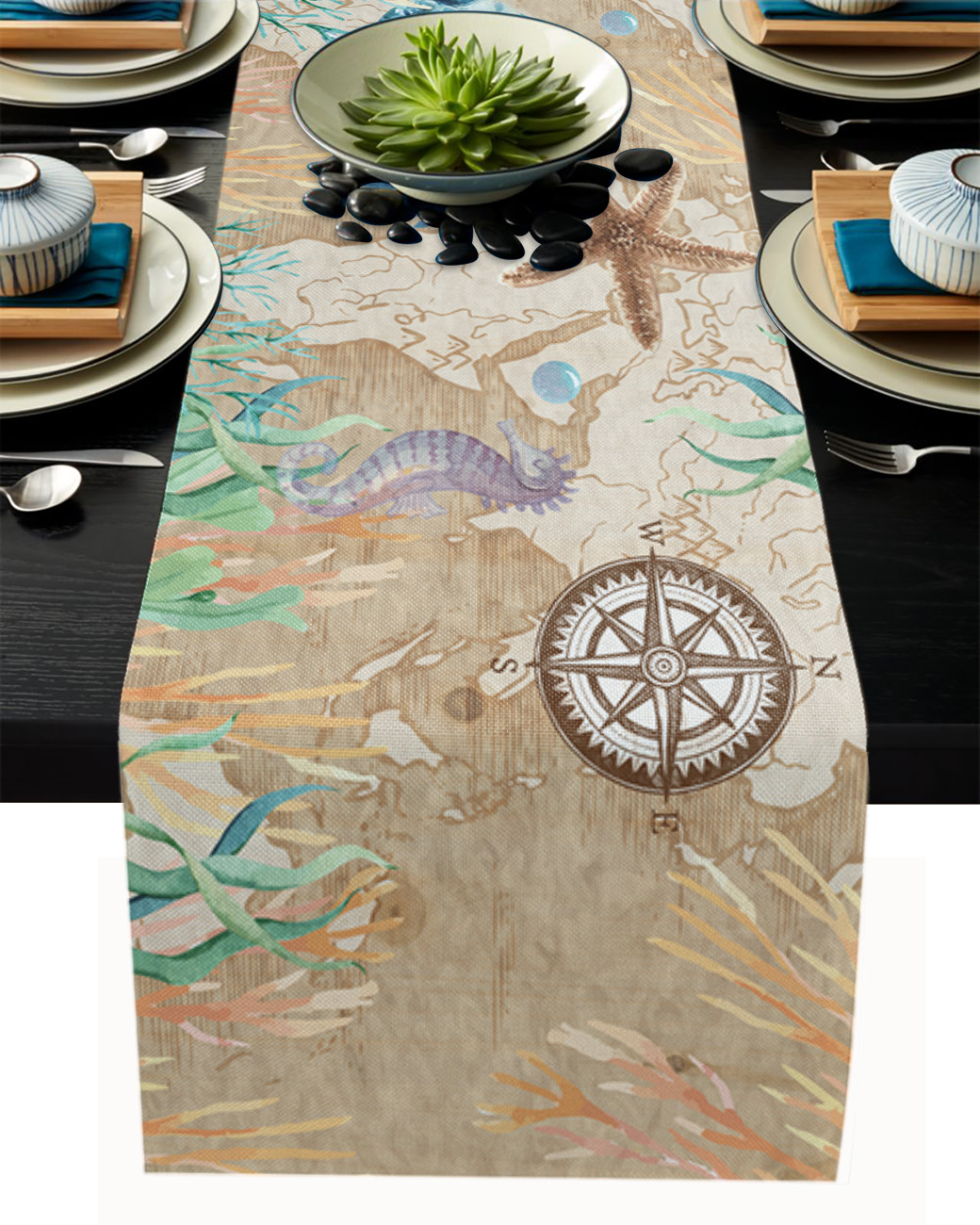 Blue Marine Coral Shells Star Table Runner for Wedding ration Modern ...