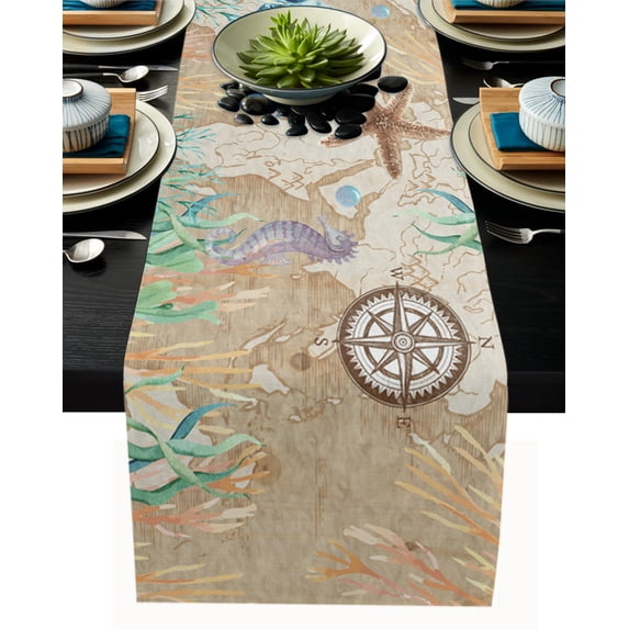 Blue Marine Coral Shells Star Table Runner for Wedding ration Modern ...