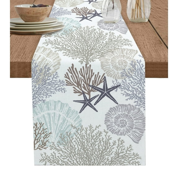 Blue Marine Coral Shells Star Table Runner for Wedding ration Modern ...