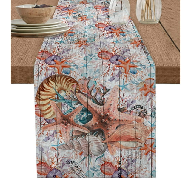Blue Marine Coral Shells Star Table Runner for Wedding ration Modern ...