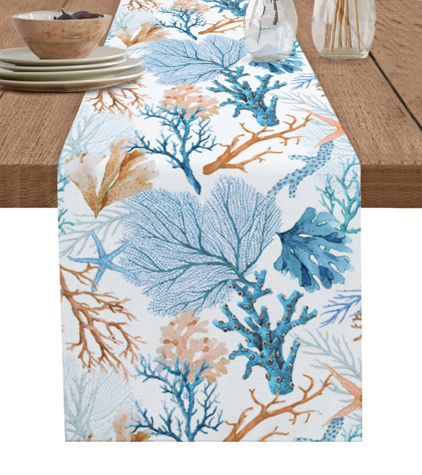 Blue Marine Coral Shells Star Table Runner for Wedding ration Modern ...