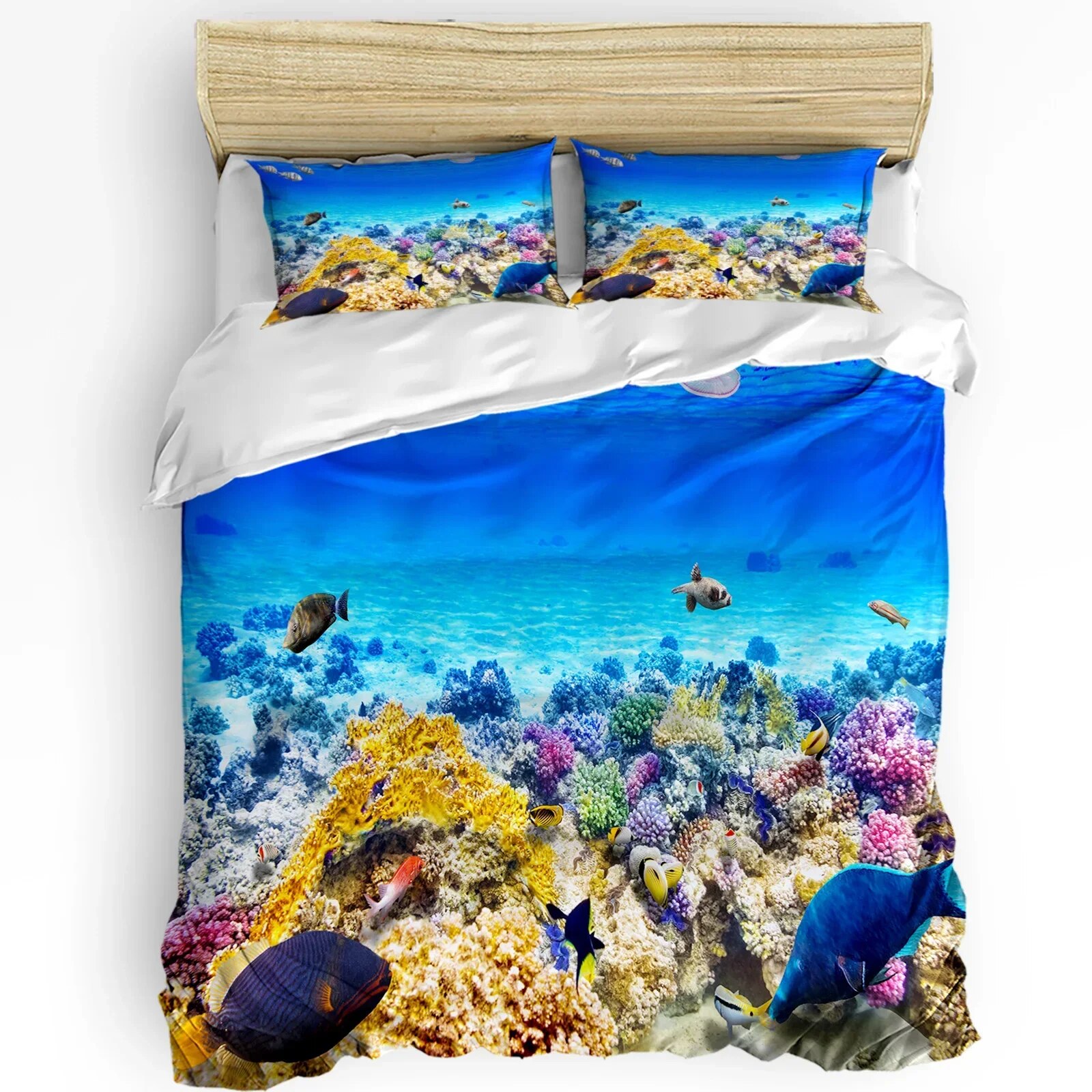Blue Marine Coral Shells StarDuvet Cover with Pillow Case Custom 3pcs ...