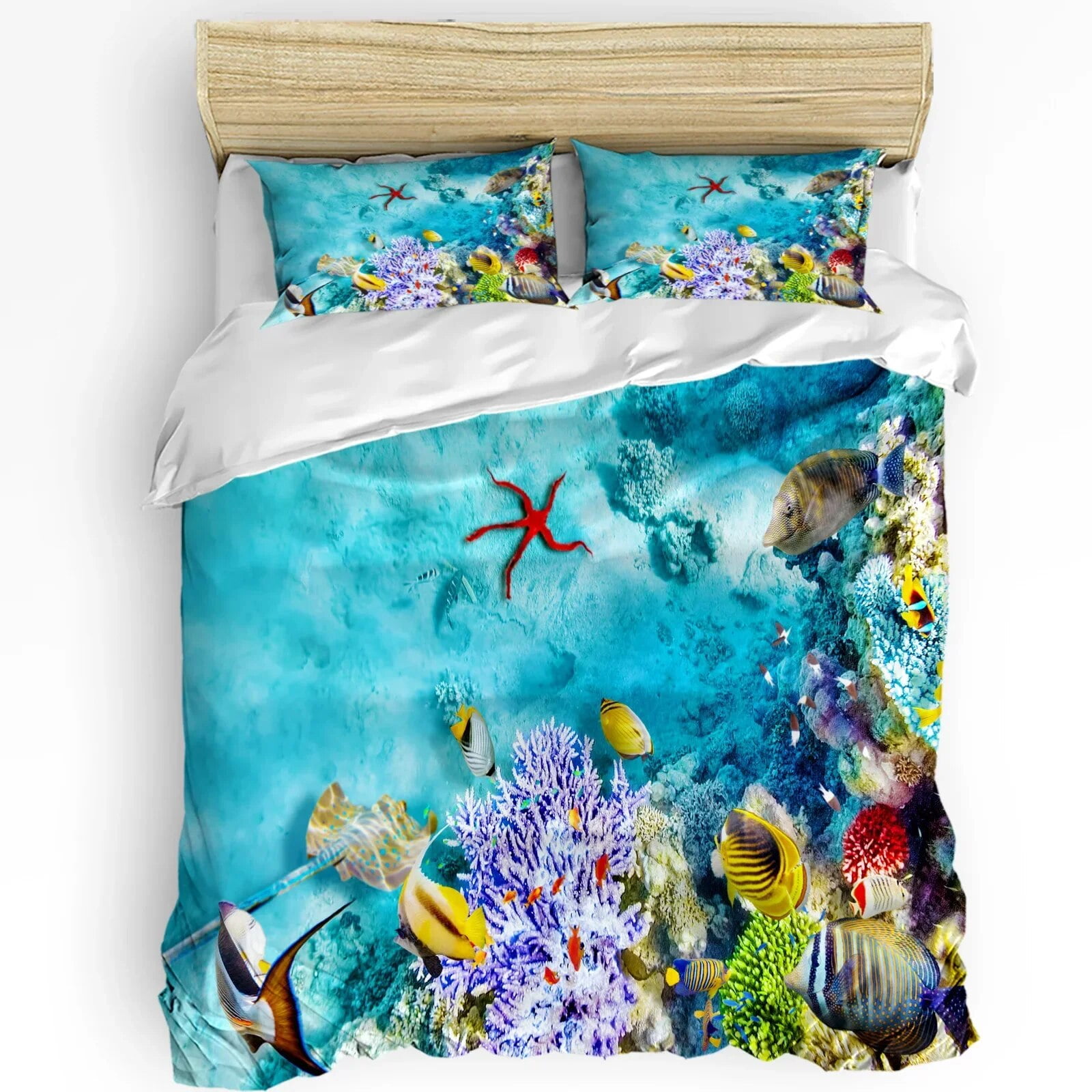 Blue Marine Coral Shells StarDuvet Cover with Pillow Case Custom 3pcs ...