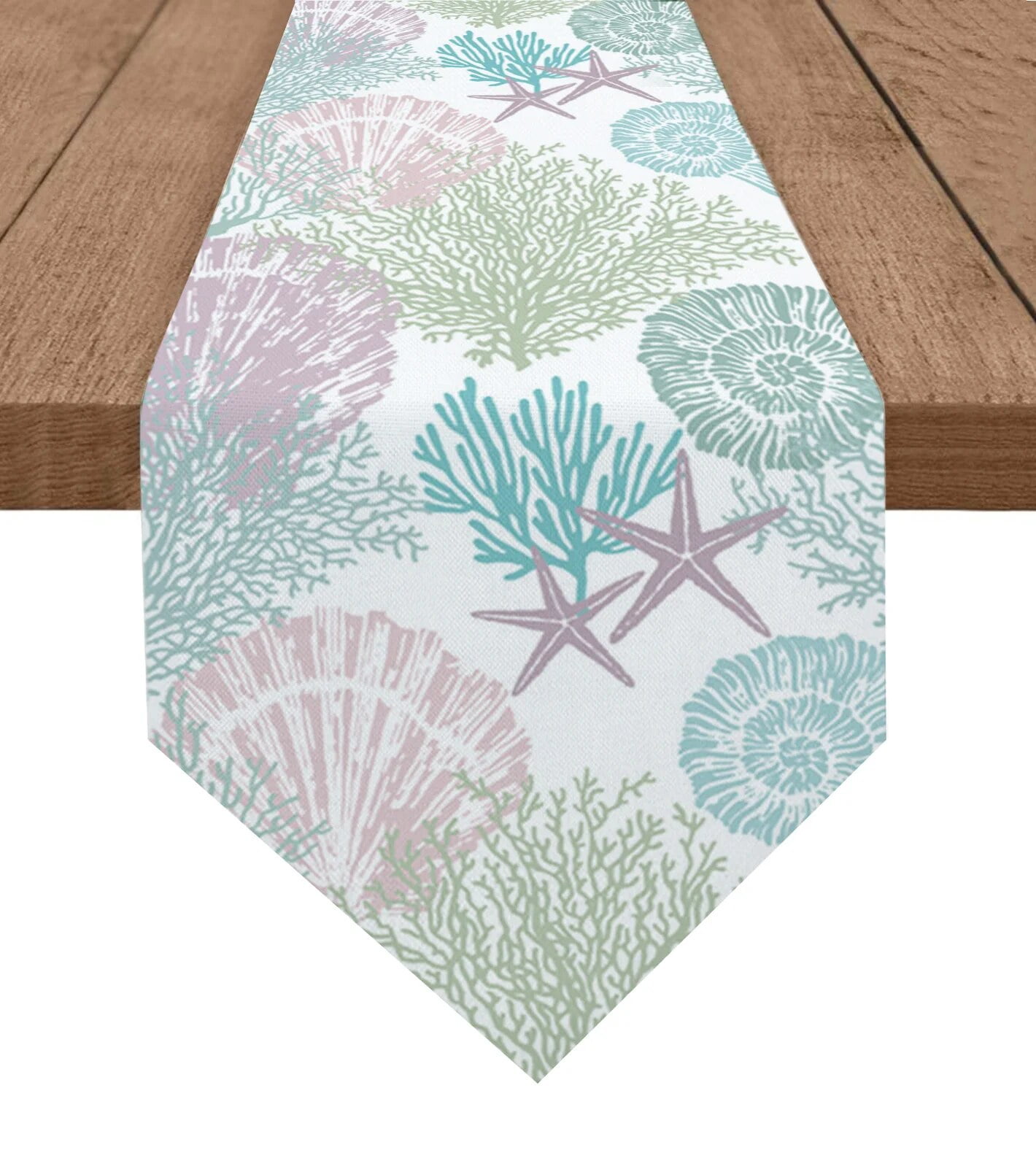 Blue Marine Coral Shells StarTable Runner Wedding Party Dining Table ...