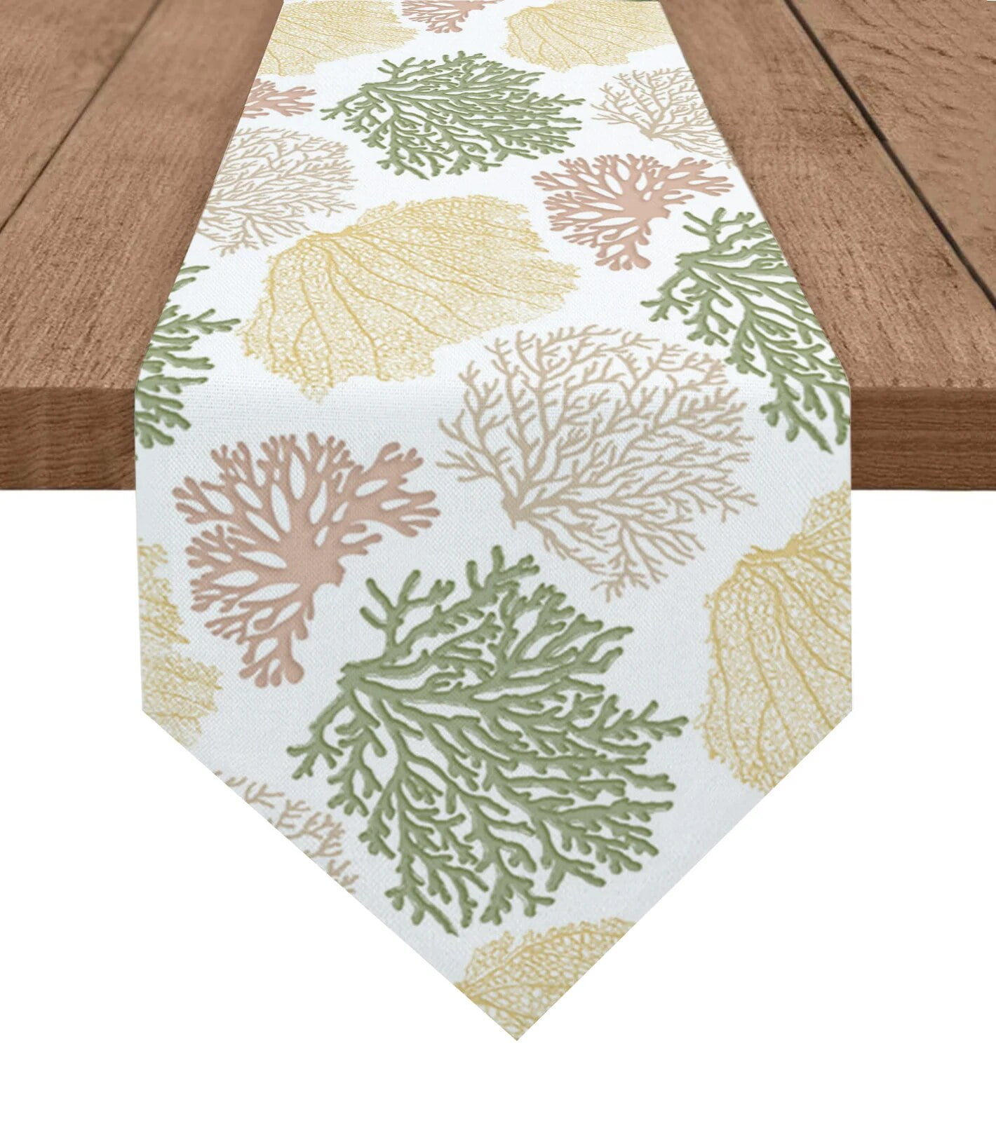 Blue Marine Coral Shells Starfish Table Runner Wedding Party Dining ...