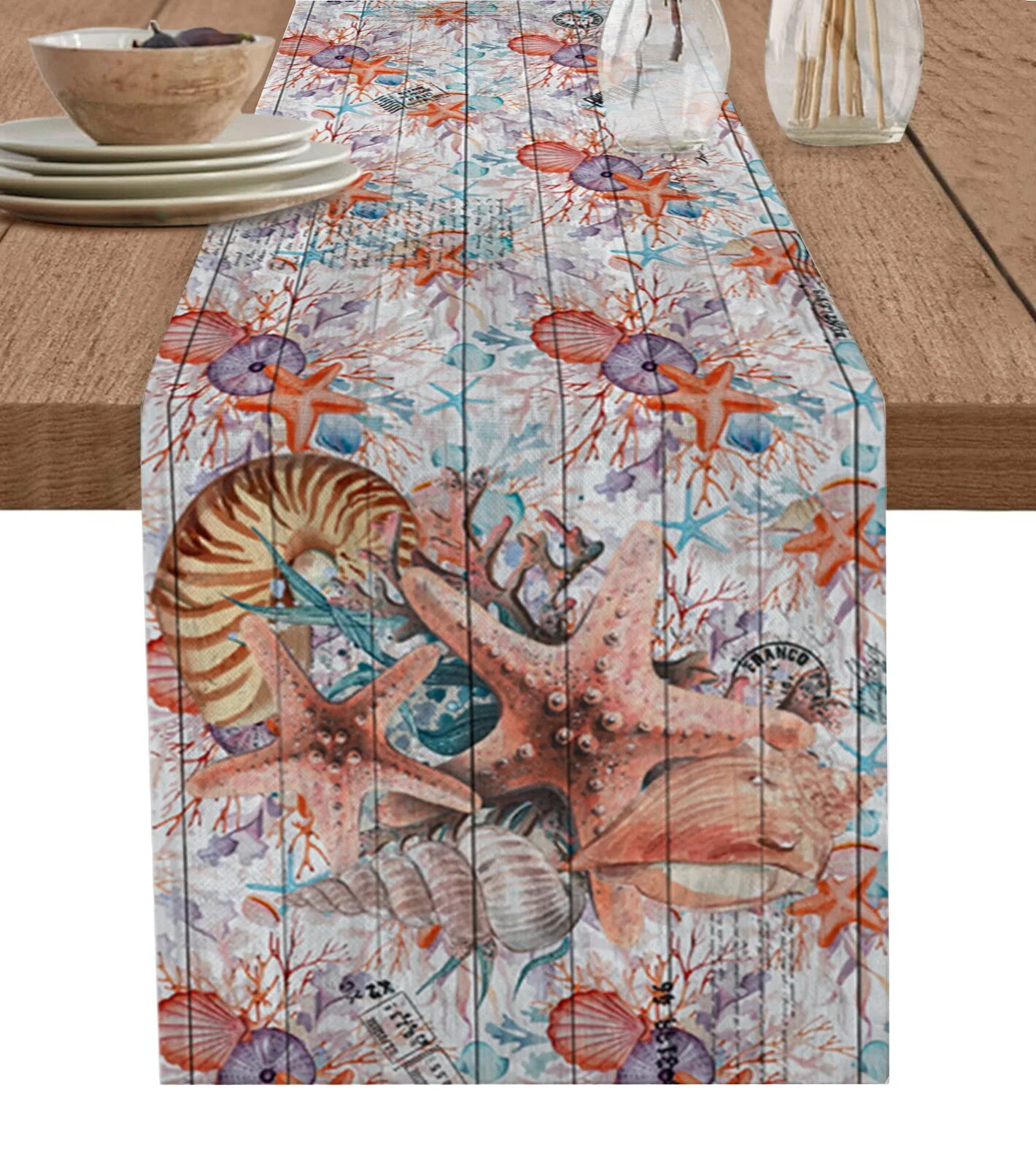 Blue Marine Coral Shells Starfish Table Runner for Wedding Decoration ...