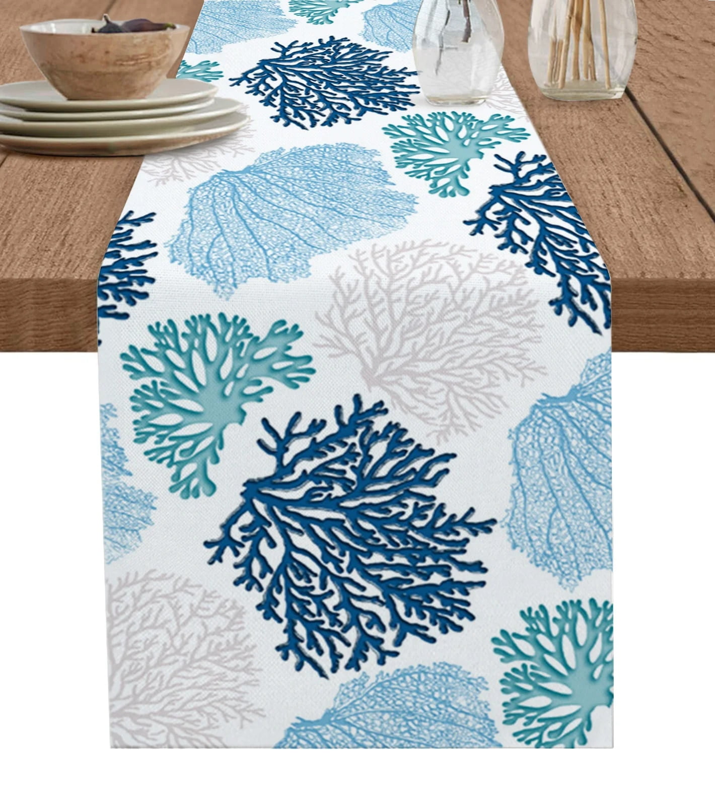 Blue Marine Coral Shells Starfish Table Runner for Wedding Decoration ...