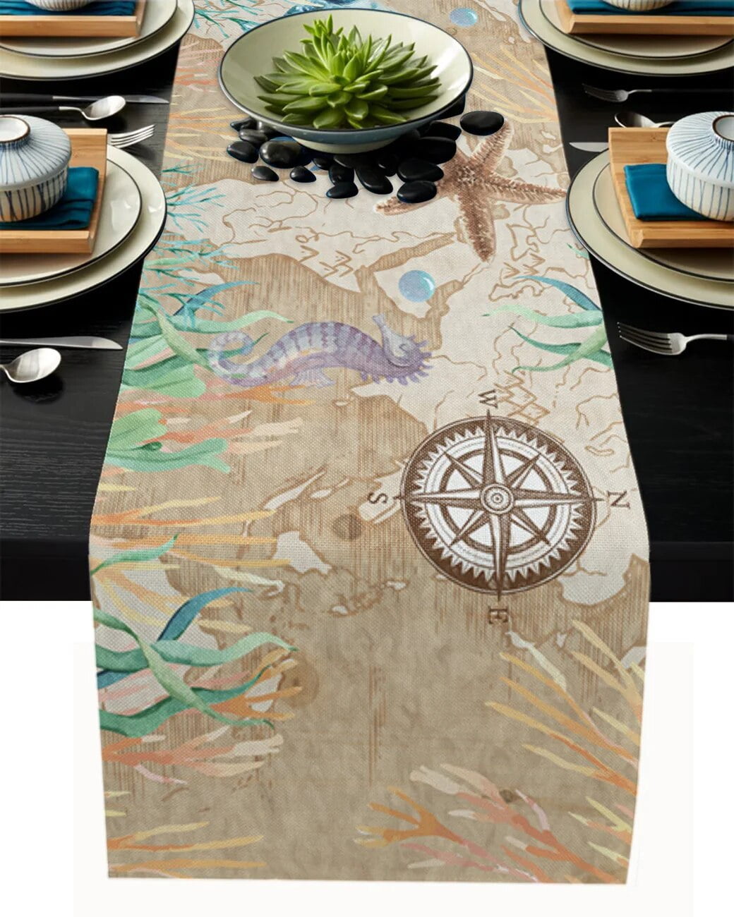 Blue Marine Coral Shells Starfish Table Runner for Wedding Decoration ...