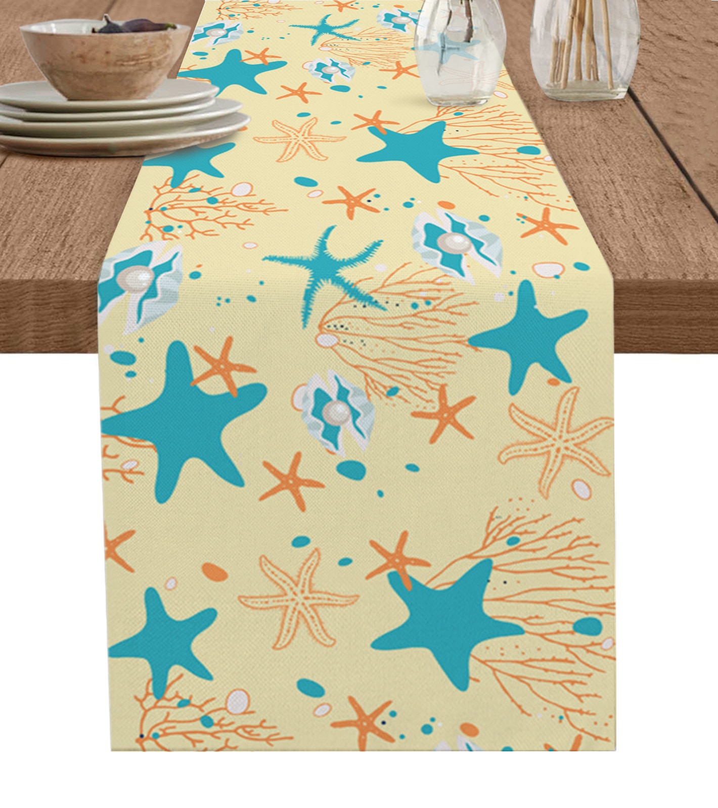 Blue Marine Coral Shells Starfish Table Runner for Wedding Decoration ...