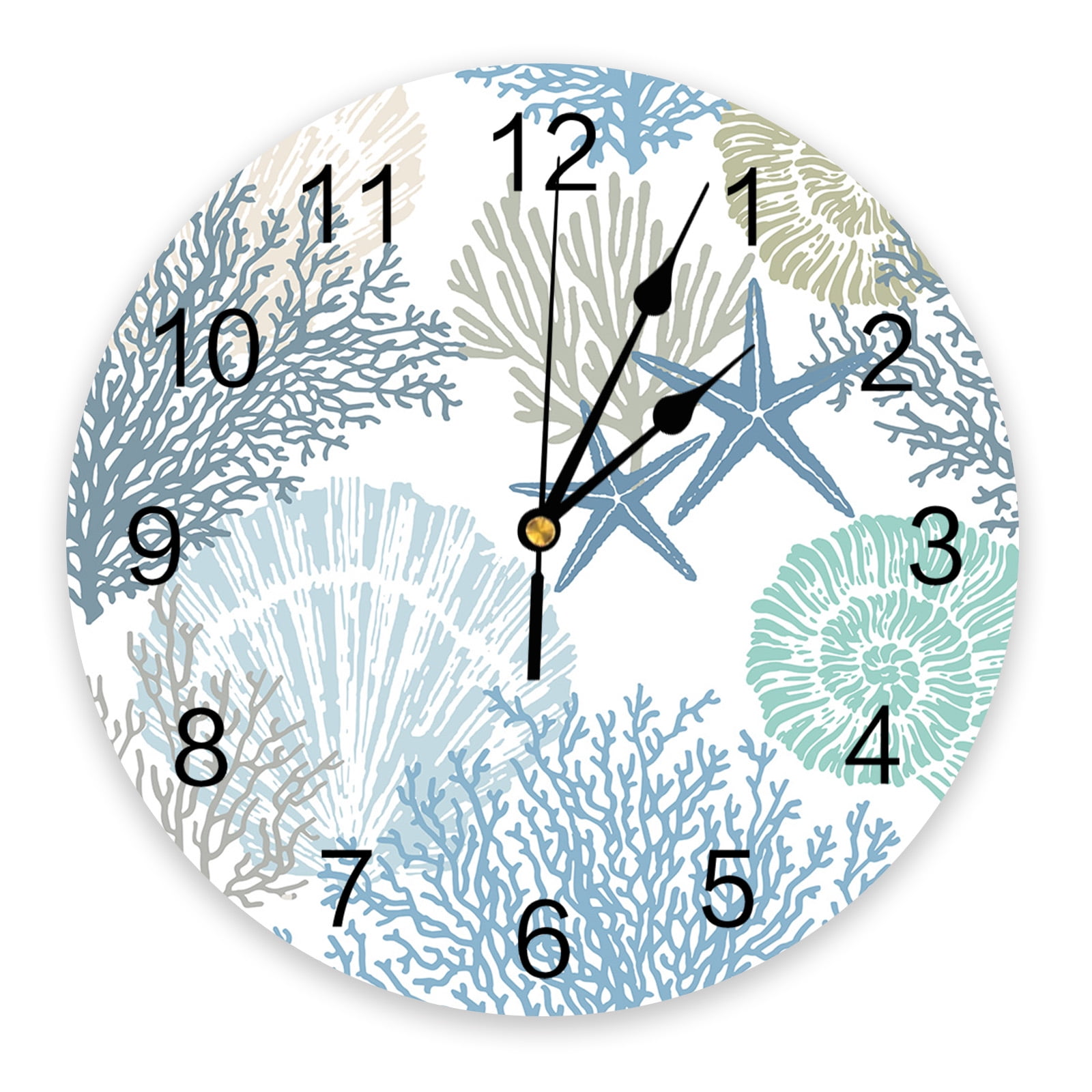 Blue Marine Coral Shells Starfish Wall Clock Modern Design Living Room ...