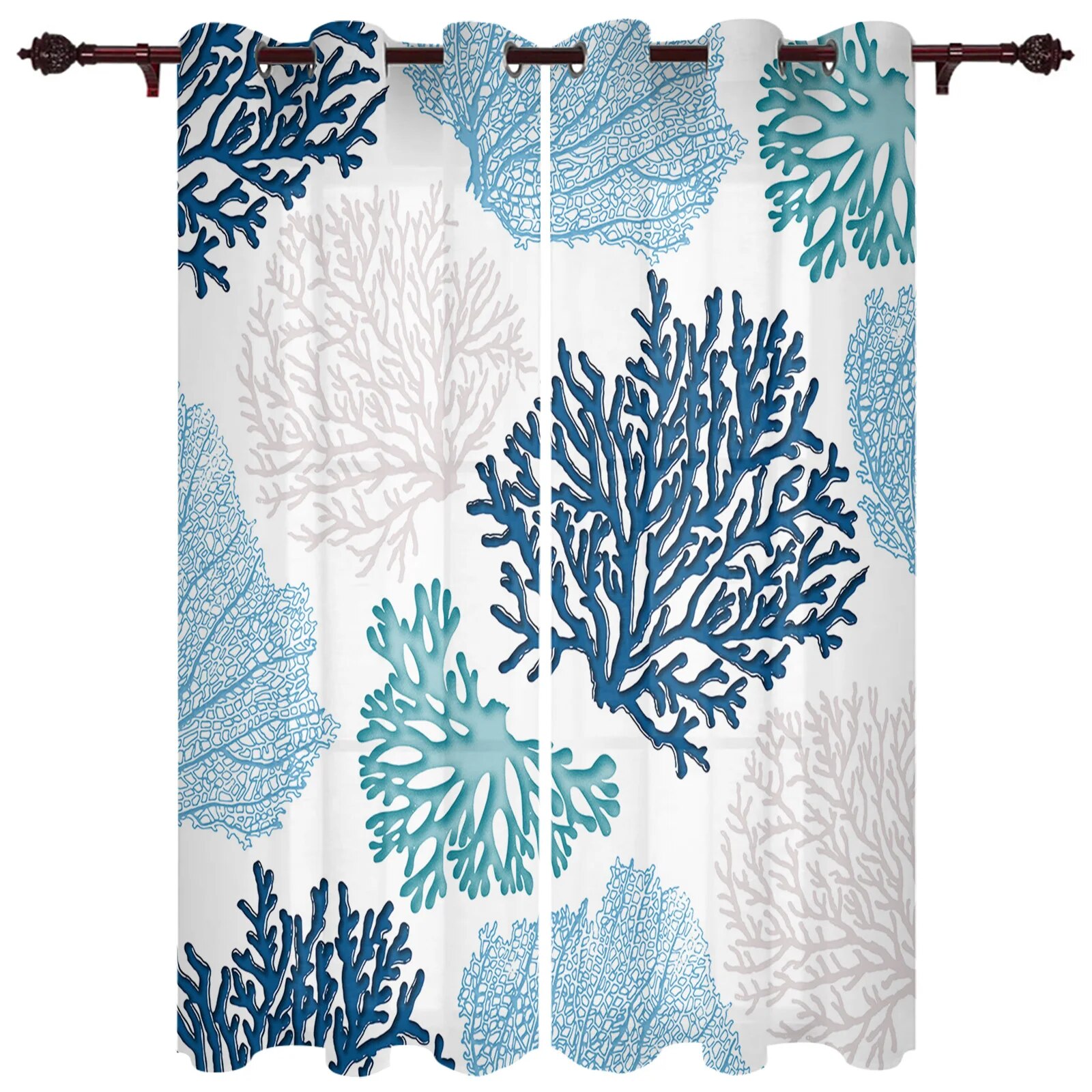 Blue Marine Coral Window Curtains for Living Room Luxury Curtains ...