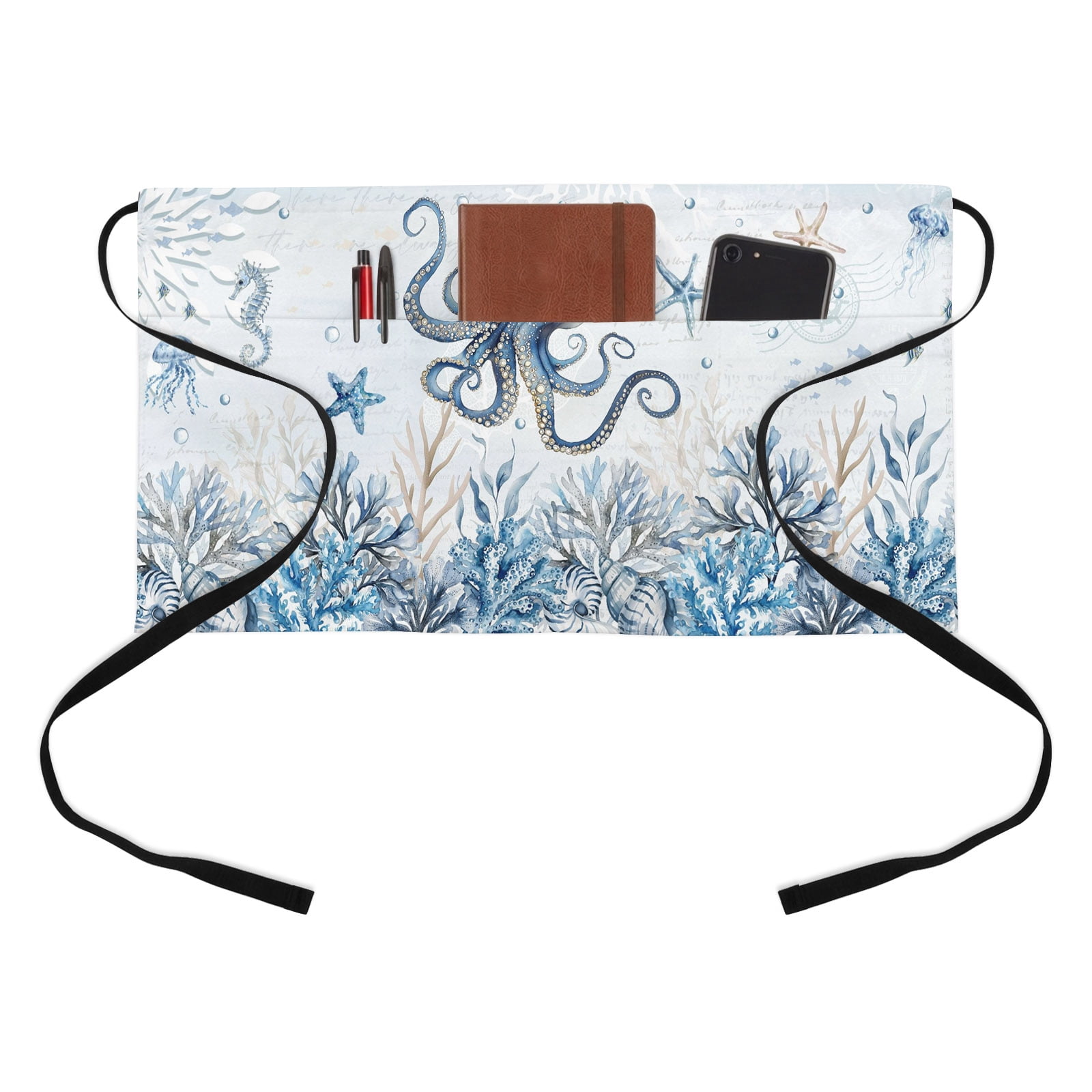 Blue Marine Life Half Waist Apron Ocean Octopus Coral Sea Star Seashell ...